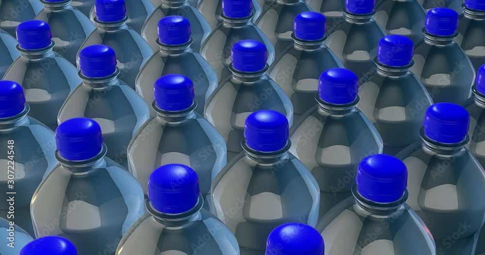 Water bottles in production line as background. PET bottled water ...