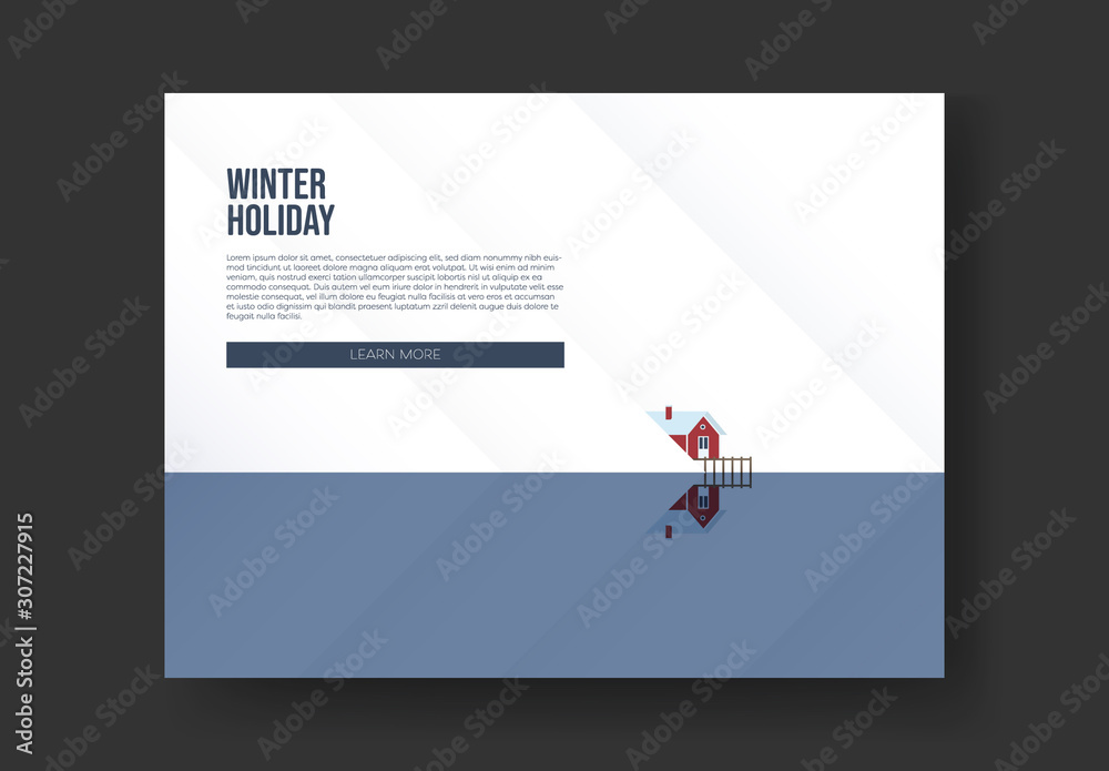 Winter Holiday Flyer Layout with Lake Cabin Banner Stock Template ...