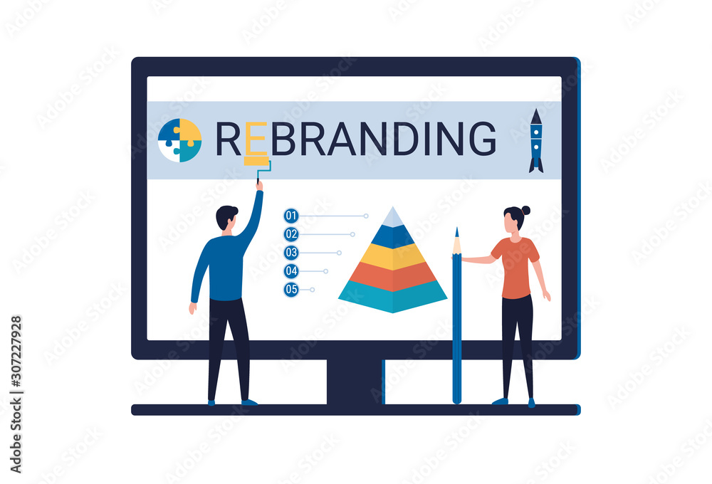 Rebranding concept, creating a new look for a company, product, service ...