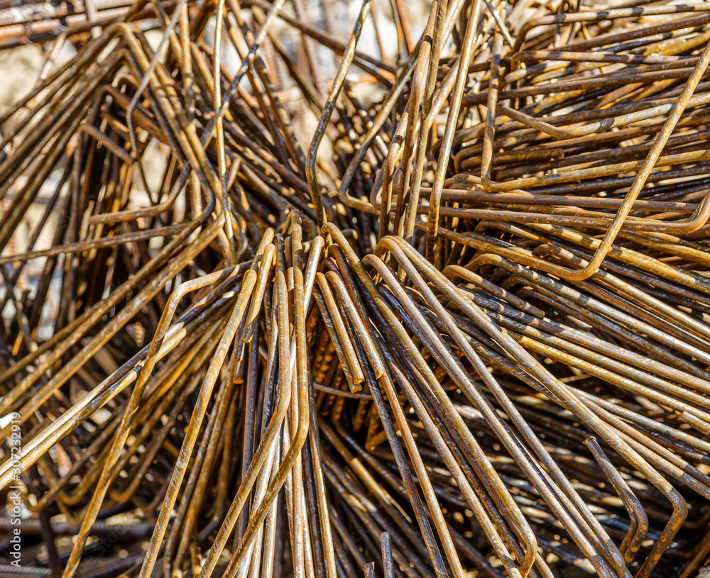 Industrial background. Rebar texture. Rusty rebar for concrete pouring ...