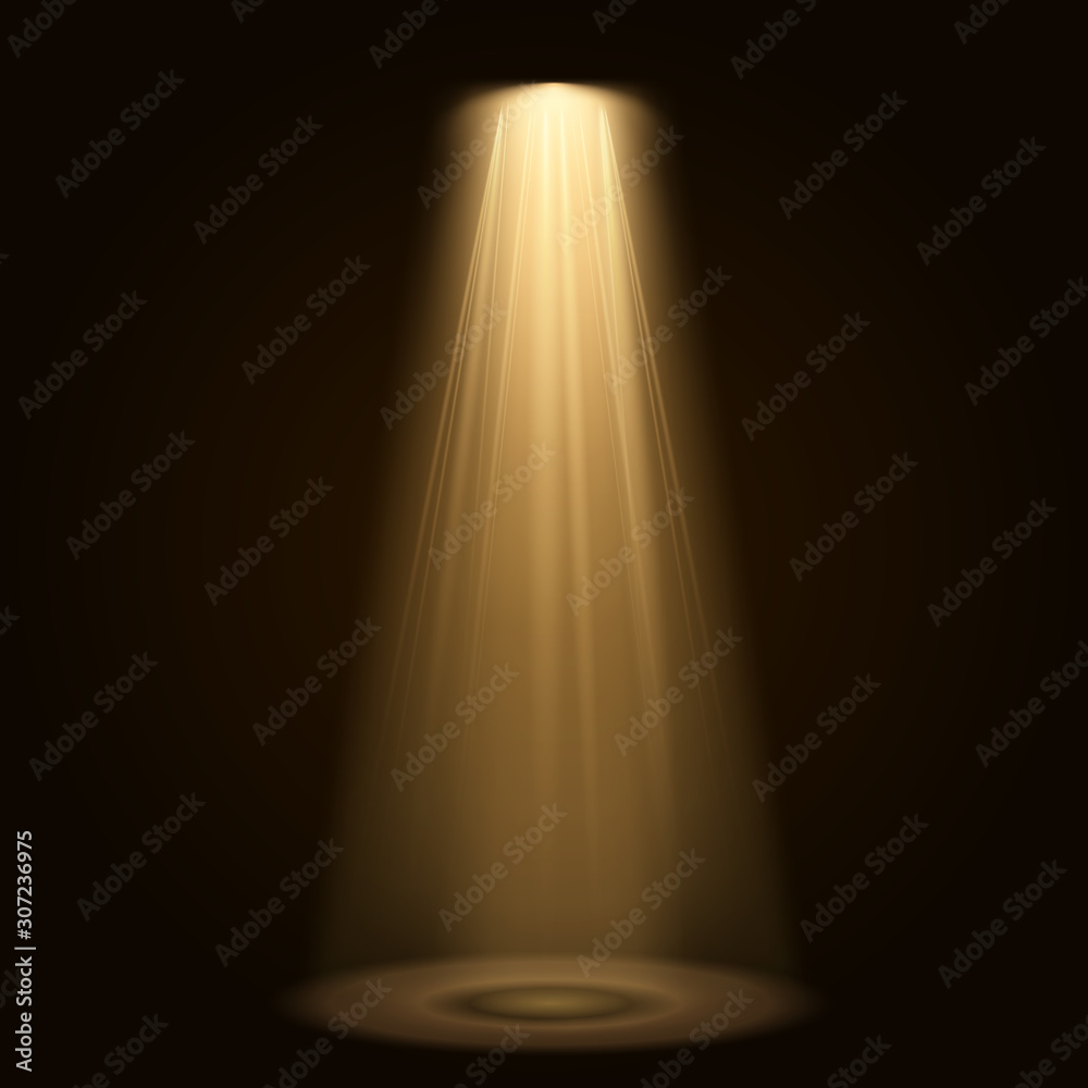 Spotlight isolated on black background. Vector glowing light effect ...