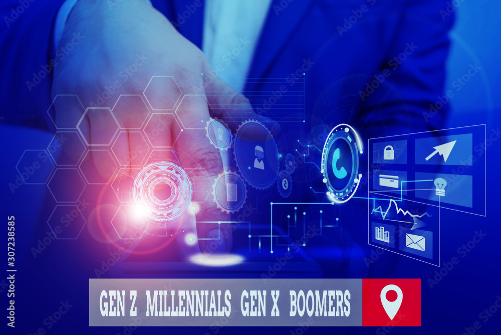 Handwriting text writing Gen Z Millennials Gen X Boomers. Conceptual ...