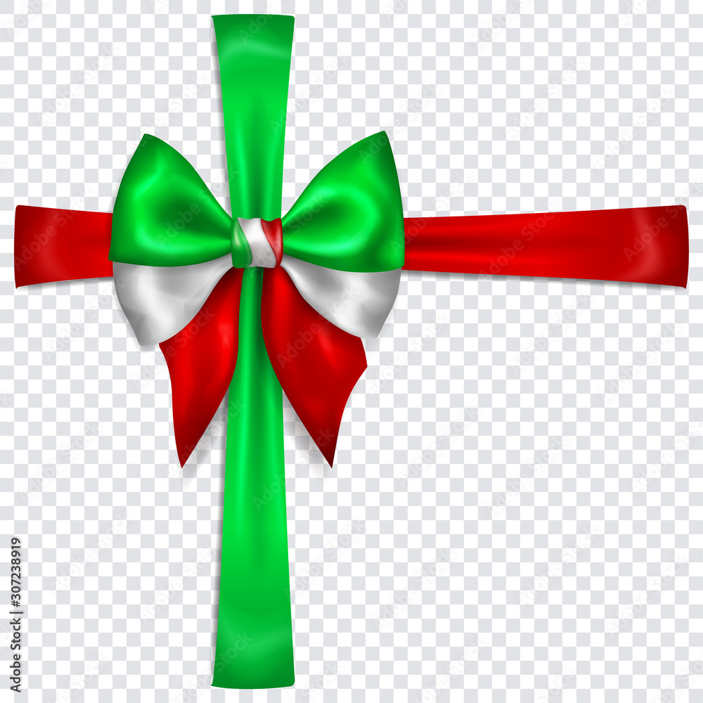 Beautiful bow in colors of Italy flag with crosswise ribbons with ...
