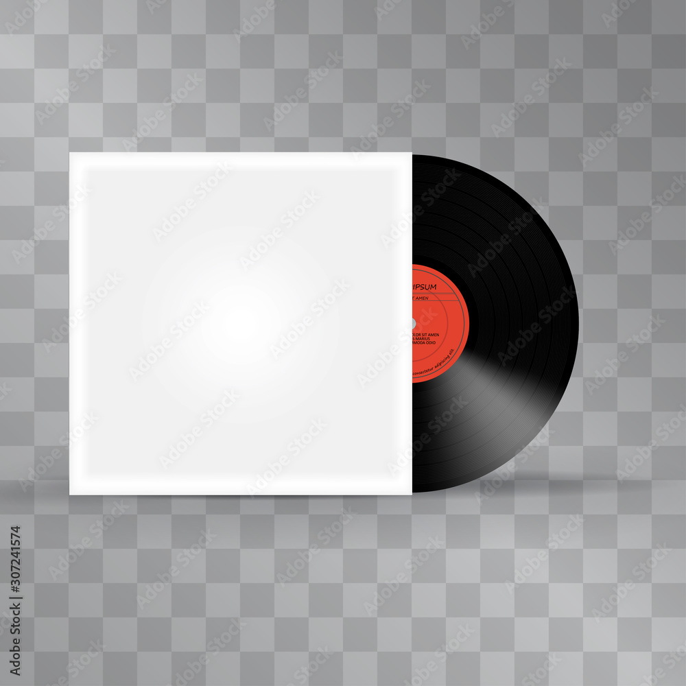 Vector vinyl record template with blank cover. Vintage acoustic medium ...