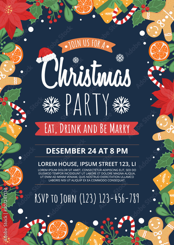 Christmas party invitation vector design template. Stock Vector | Adobe ...