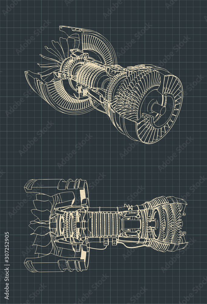 Turbofan Jet Engine blueprint Stock Vector | Adobe Stock