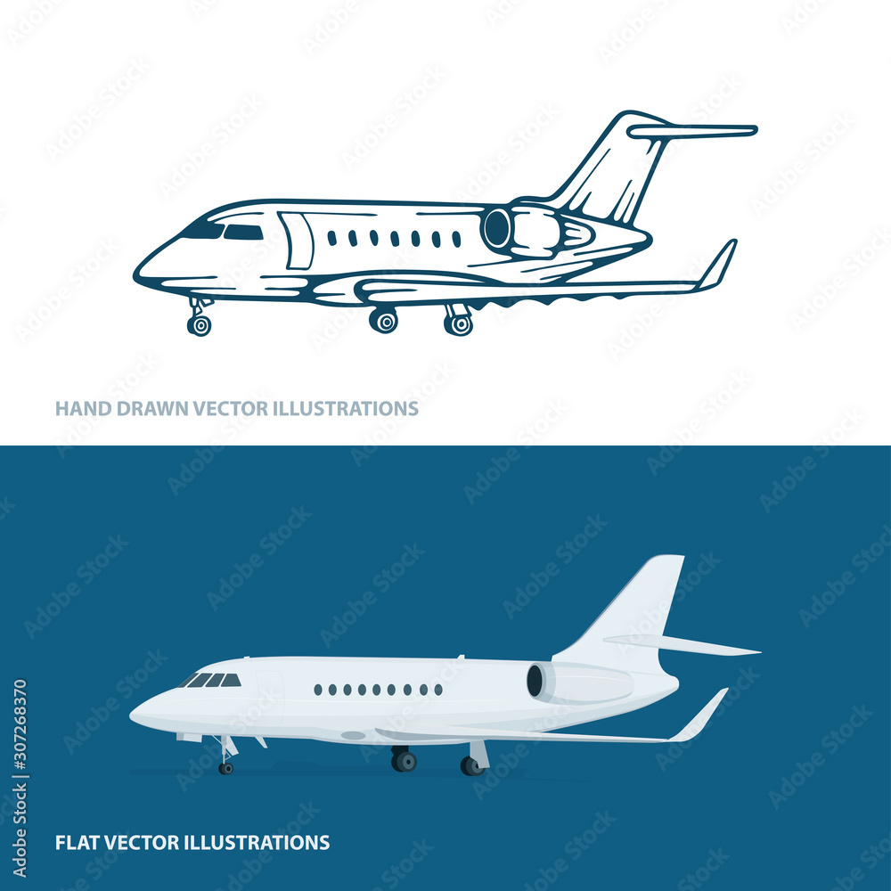 Airplane. Airplanes hand drawn vector illustrations set. Stock Vector ...