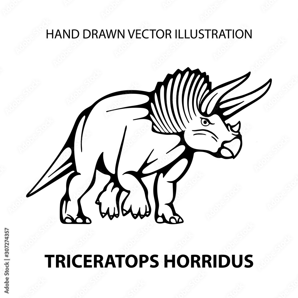 Dinosaur. Angry Triceratops Horridus. Hand-drawn dinosaur vector ...