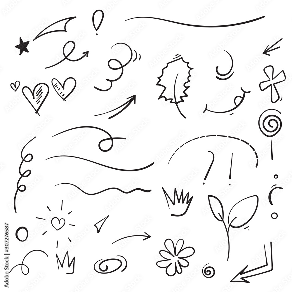 collection of doodle Swishes, swoops, emphasis doodles. Highlight text ...