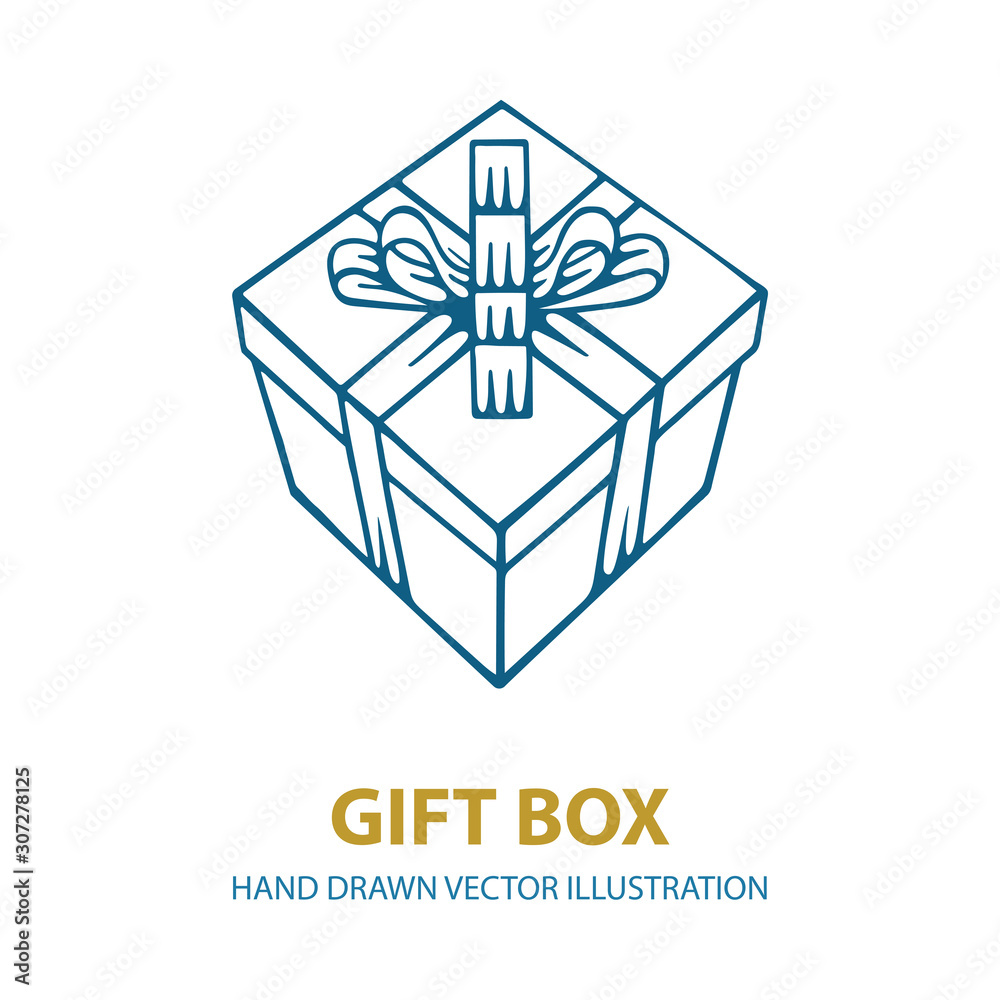 Gift Box. Hand drawn vector gift box. Gift box sketch drawing. Gift box ...
