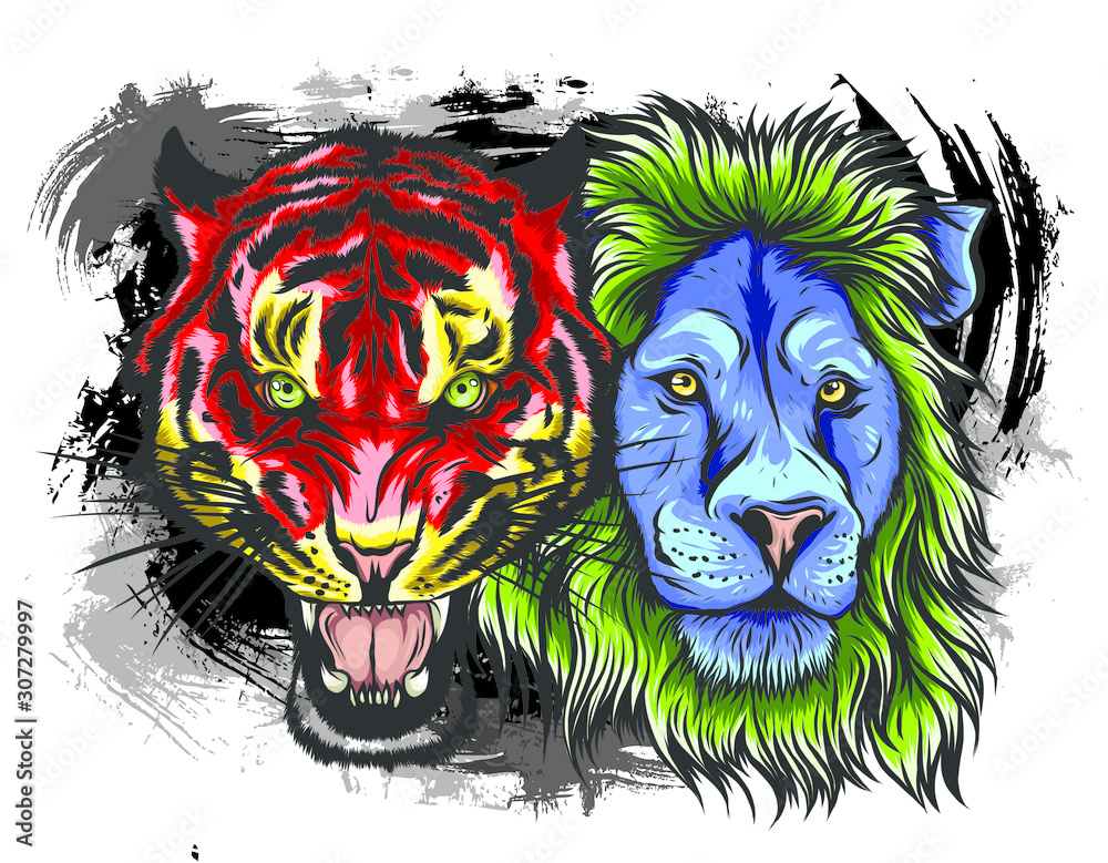 Combined faces of lion and tiger. vector illustration Stock Vector ...