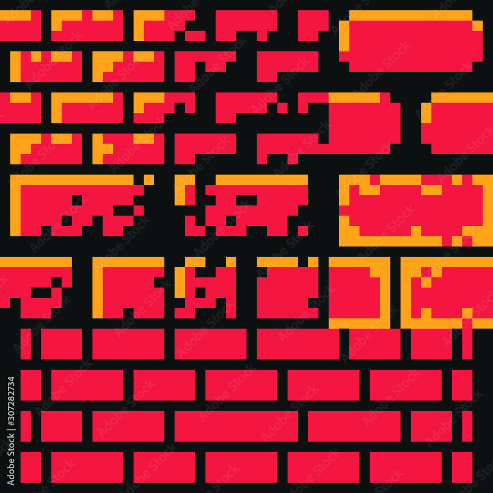 Brick wall textures tile seamless pattern set for pixel art style game ...