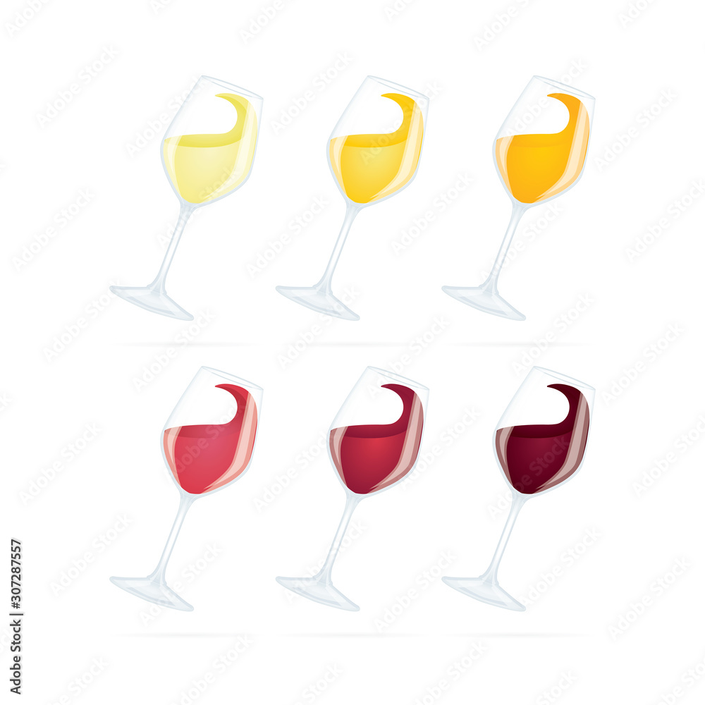 Wine Glass Wine Glasses With Different Color Wines Side View Vector Illustration Wine Colors