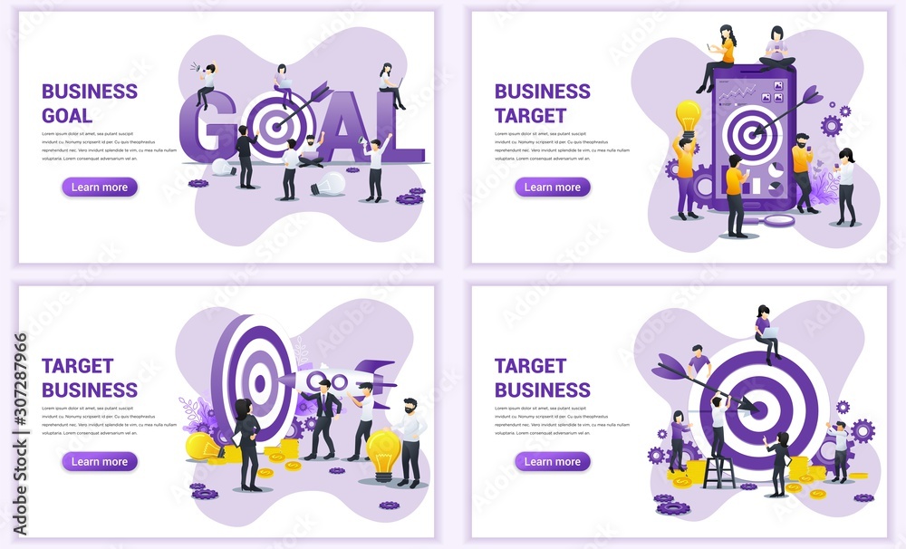 Set of web page design templates for business target. Reach the target ...