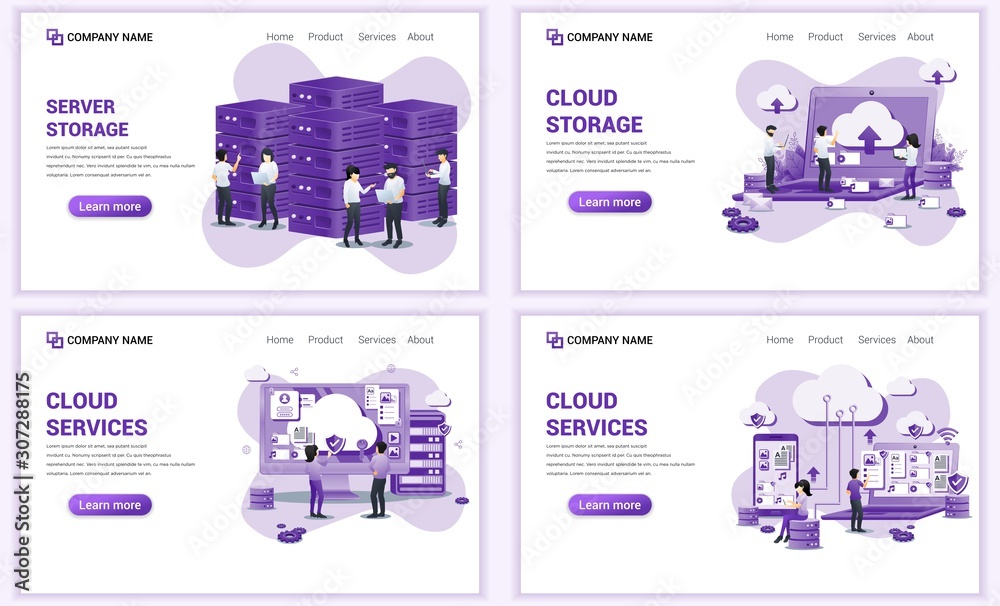 Set of web page design templates for cloud services, cloud storage ...