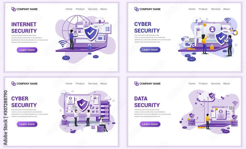 Set of web page design templates for internet security, cyber security ...
