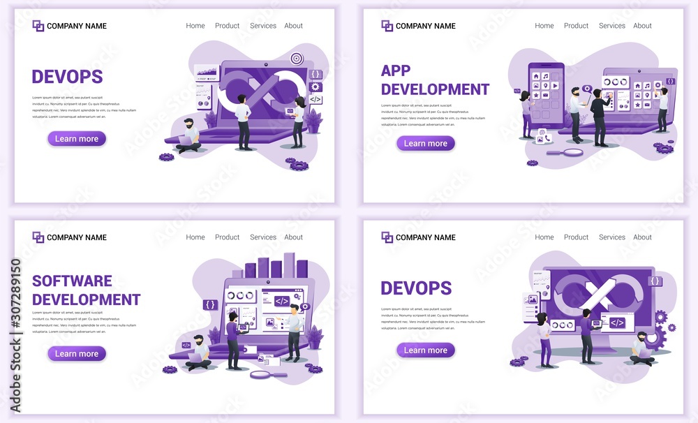 Set of web page design templates for computer programmers, mobile and ...