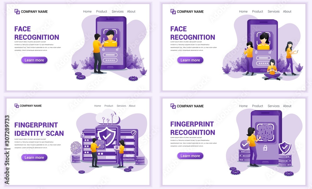 Set of web page design templates for Face and Fingerprint recognition ...