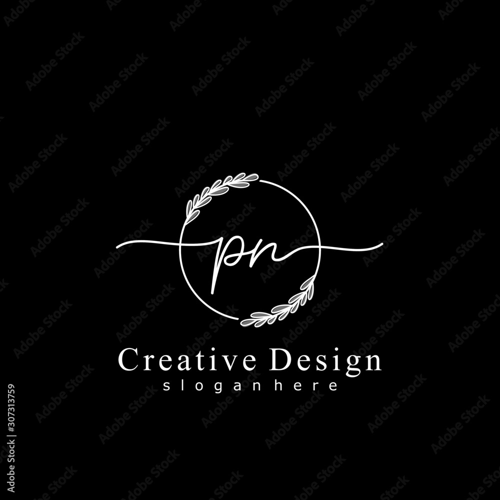 Initial letter PN handwriting with floral frame template Stock Vector ...