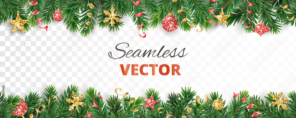 Vector Christmas decoration. Christmas tree border, frame with golden ...