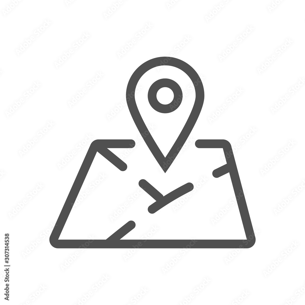 Mark on the map icon. location mark on printed map sign. Linear style ...