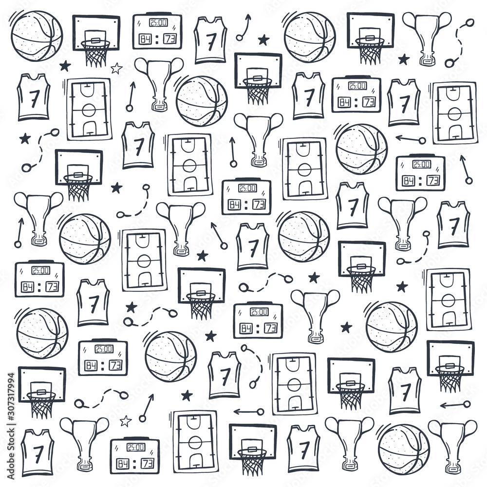 Basketball background with hand draw doodle elements. Stock Vector ...