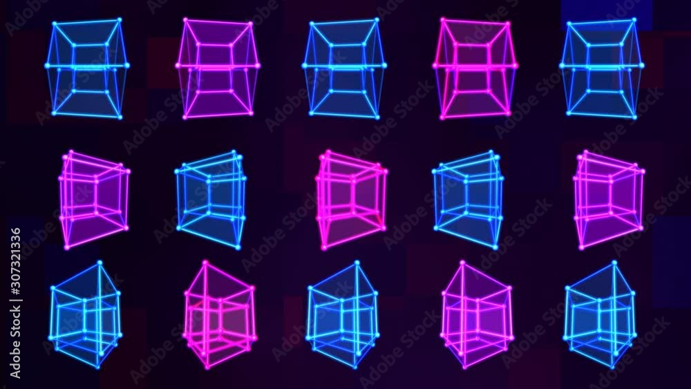 4D Hypercube Tesseract Array Matrix with Trippy Visual Neon Colors - 4K ...