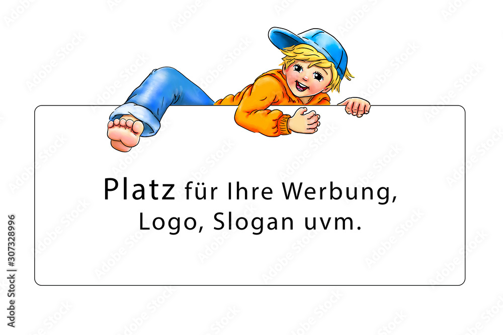 Wow, ist das cool! Junge mit Mütze Basecap klettert barfuß über Banner ...