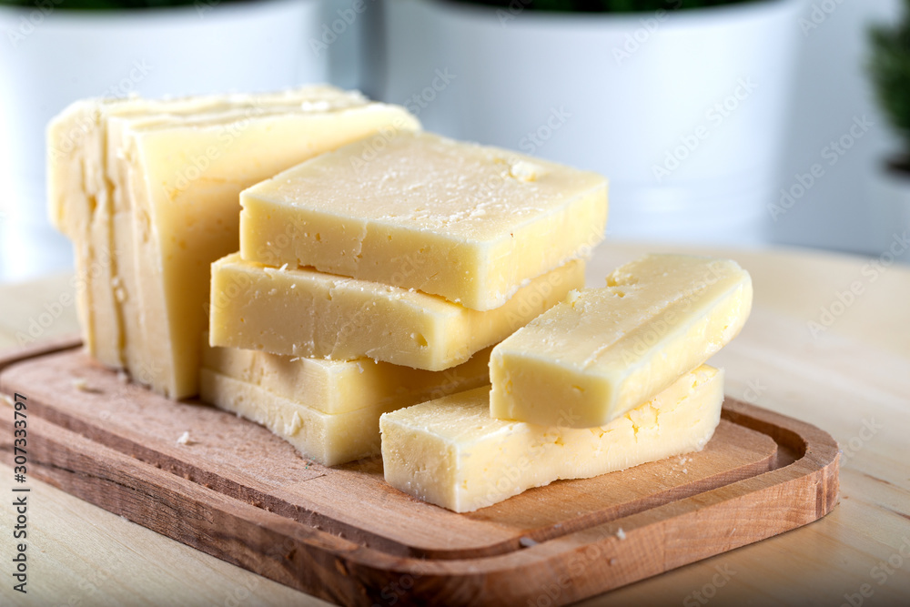 Sliced Tulum Cheese (Turkish: tulum peyniri) is a traditional Turkish ...