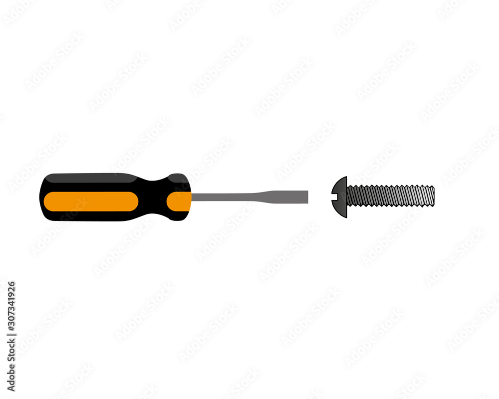 Screwdriver ready to turn the screw in the working process. Tools used ...