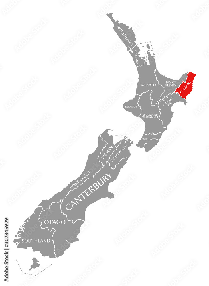 Gisborne red highlighted in map of New Zealand Stock Illustration ...