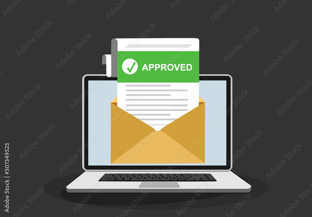 Vetor de Laptop and envelope with university acceptance letter. Email ...