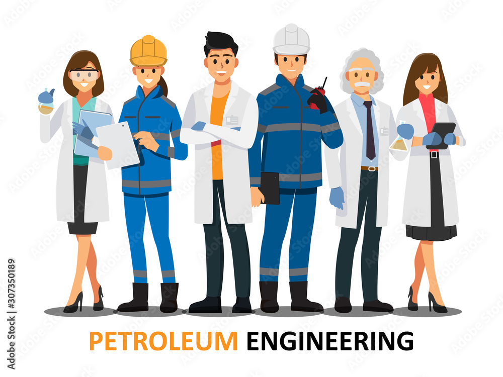 petroleum engineering teamwork ,Vector illustration cartoon character ...
