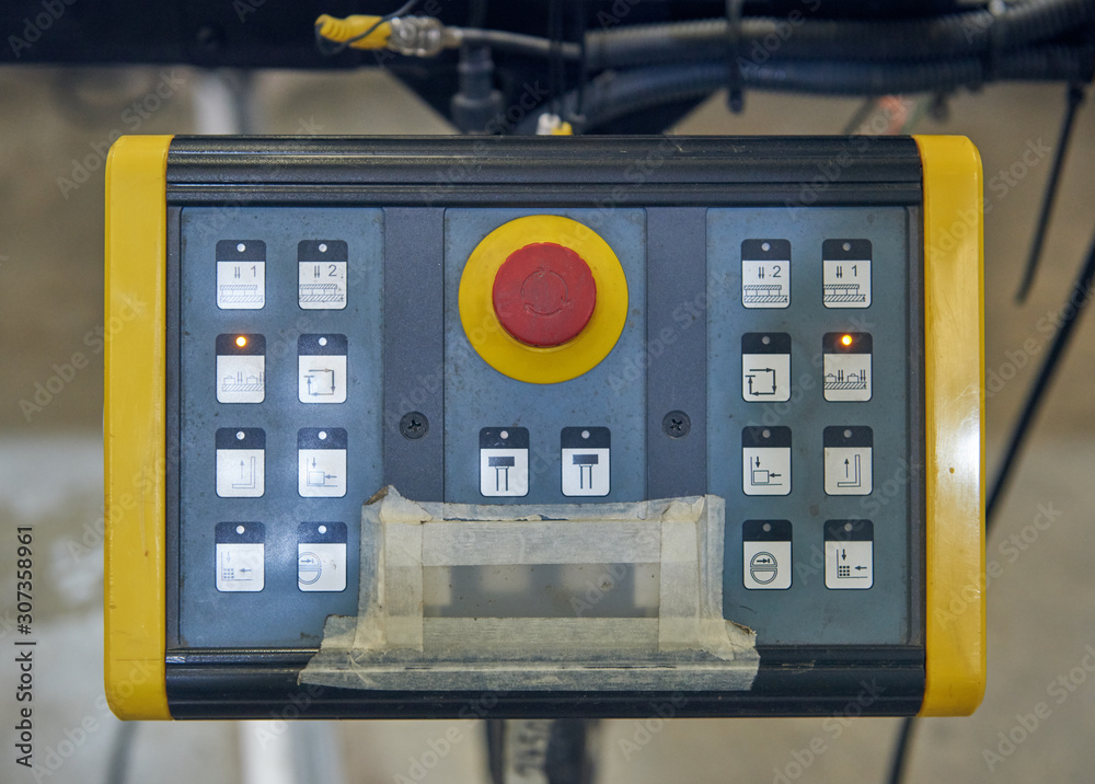 automated industrial factory control desk screens and buttons ...