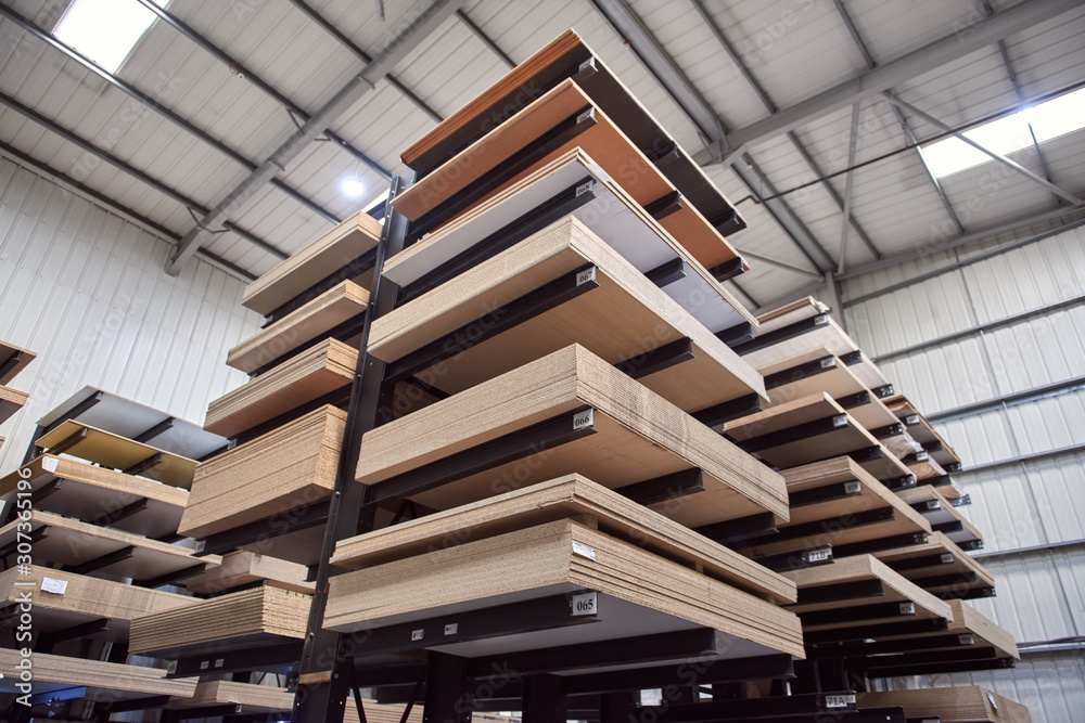 A large industrial racking in a woodworking diy factory, holding and ...