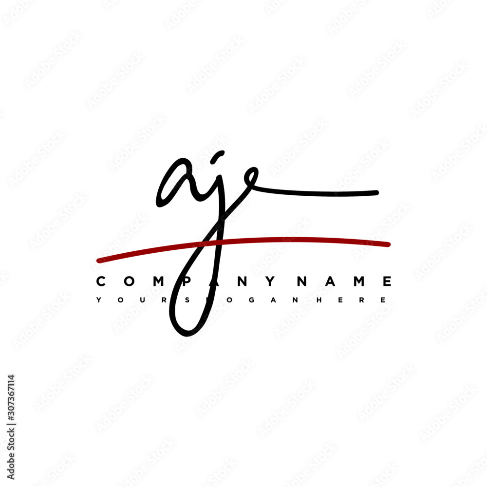 AJ signature initials. Handwritten logo vector template with red ...