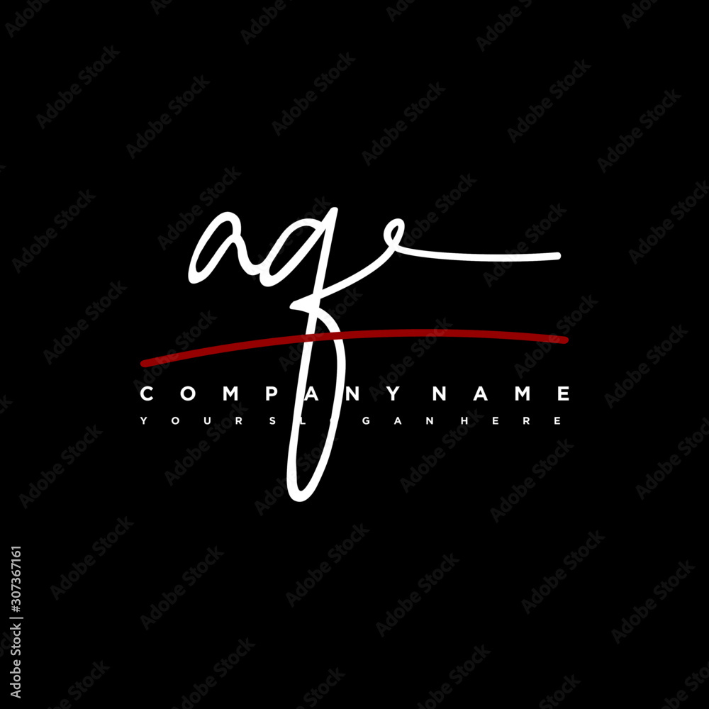 AQ signature initials. Handwritten logo vector template with red ...