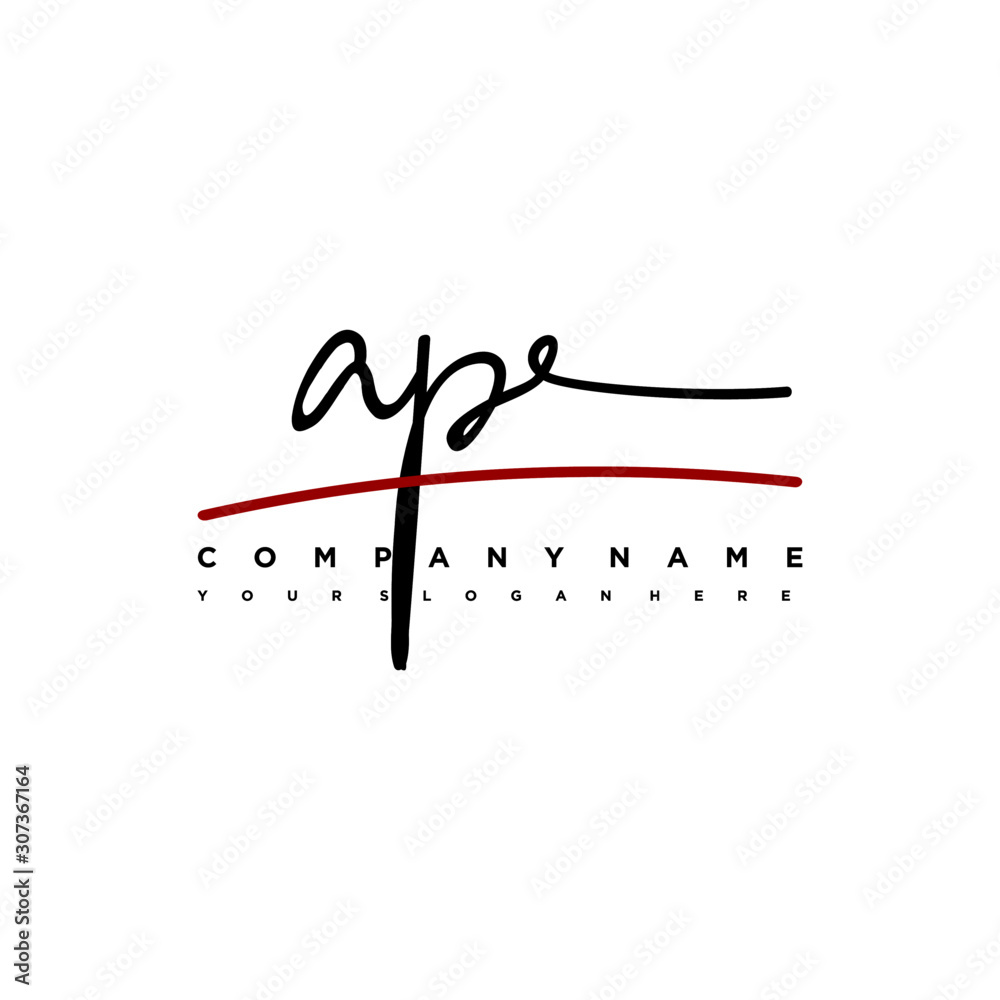 AP signature initials. Handwritten logo vector template with red ...