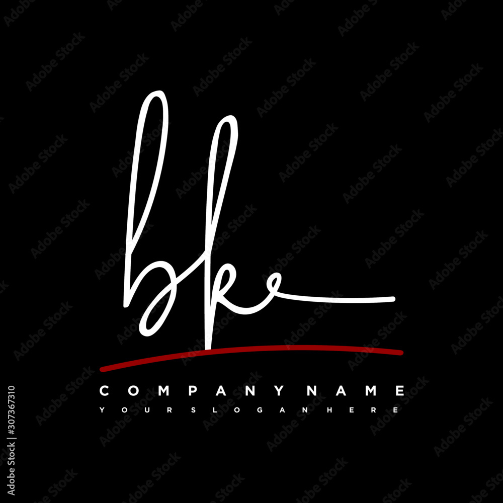 BK signature initials. Handwritten logo vector template with red ...