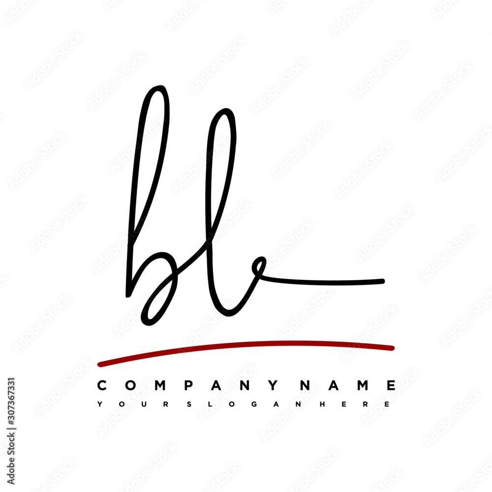 BL signature initials. Handwritten logo vector template with red ...