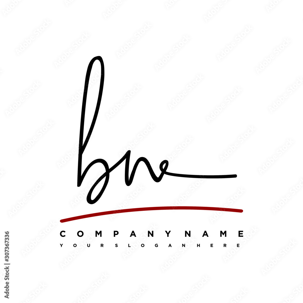BN signature initials. Handwritten logo vector template with red ...