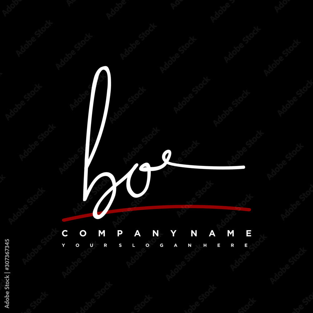 BO signature initials. Handwritten logo vector template with red ...
