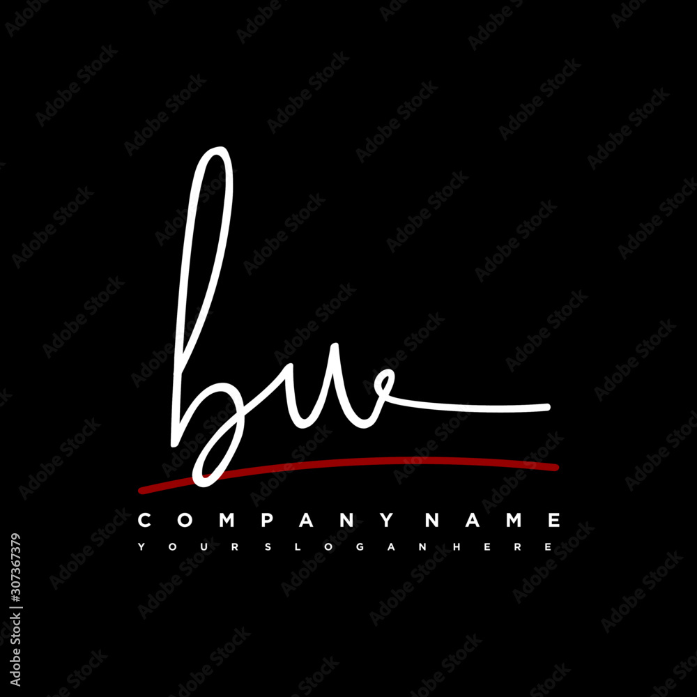 BU signature initials. Handwritten logo vector template with red ...