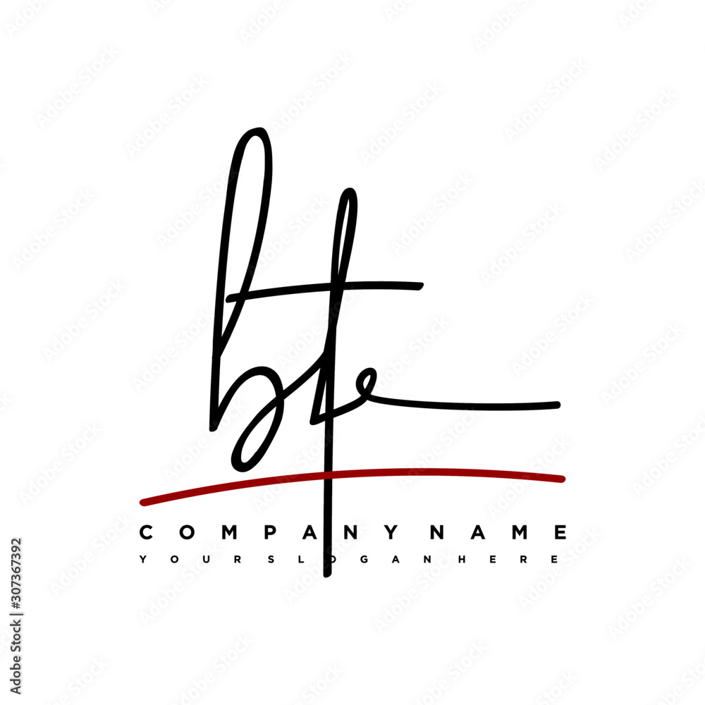 BT signature initials. Handwritten logo vector template with red ...