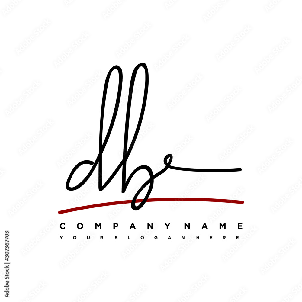 DB signature initials. Handwritten logo vector template with red ...