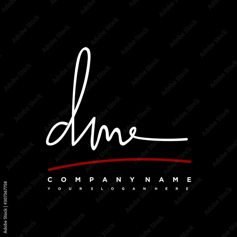 DM signature initials. Handwritten logo vector template with red ...