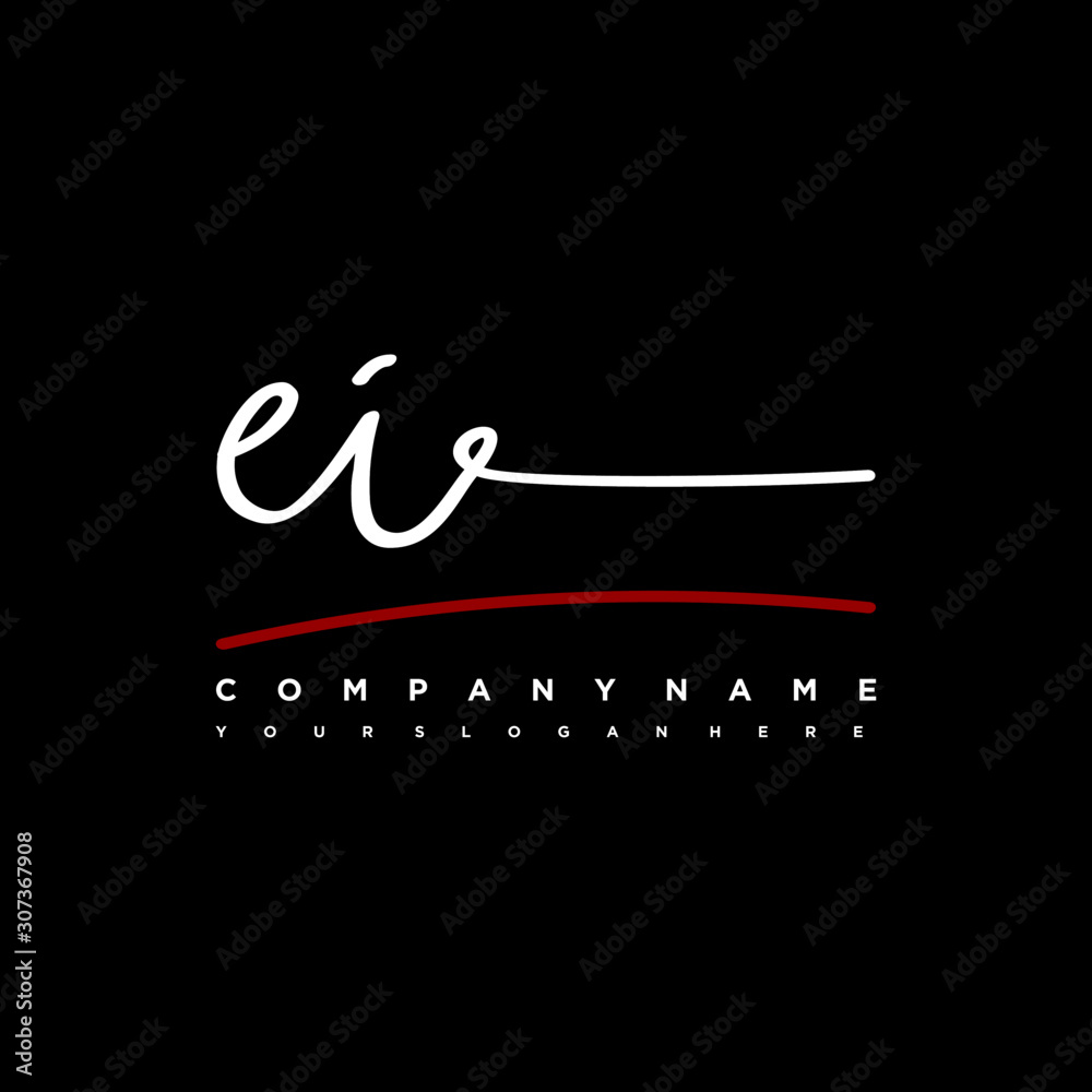 EI signature initials. Handwritten logo vector template with red ...