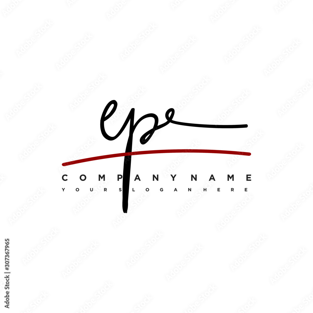EP signature initials. Handwritten logo vector template with red ...
