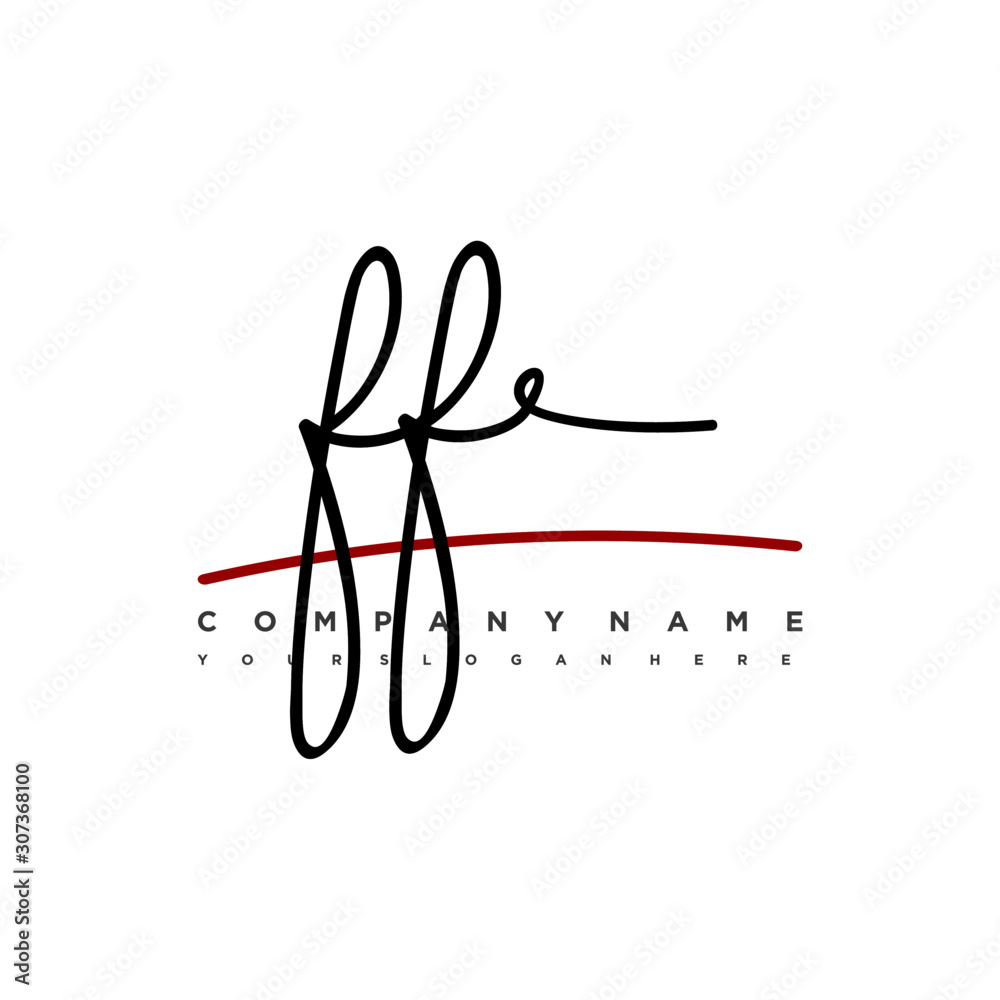 FF signature initials. Handwritten logo vector template with red ...