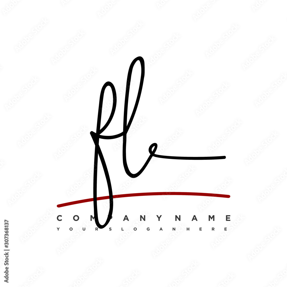 FL signature initials. Handwritten logo vector template with red ...